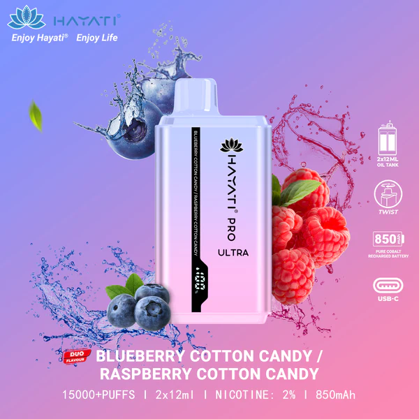 Hayati Pro Ultra 15000 - Bluberry Cotton Candy/ Raspberry Cotton Candy ...